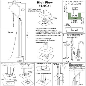 LLGG Freestanding Tub Faucets Brushed Gold Bathtub Fillers Floor Mounted Mount Faucet Filler For Bathtubs Tubs High Flow 11.9GPM Bathroom With Handheld Shower
