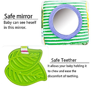 D-KINGCHY Baby CarSeat Stroller Toys, Soft Hanging Rattle Blocks, Thre-Dimensional Cloth Foam Grab Toy, Developmental Infant Toy with Sound, Teether, Mirror for 0-3 Years Old (Sky)