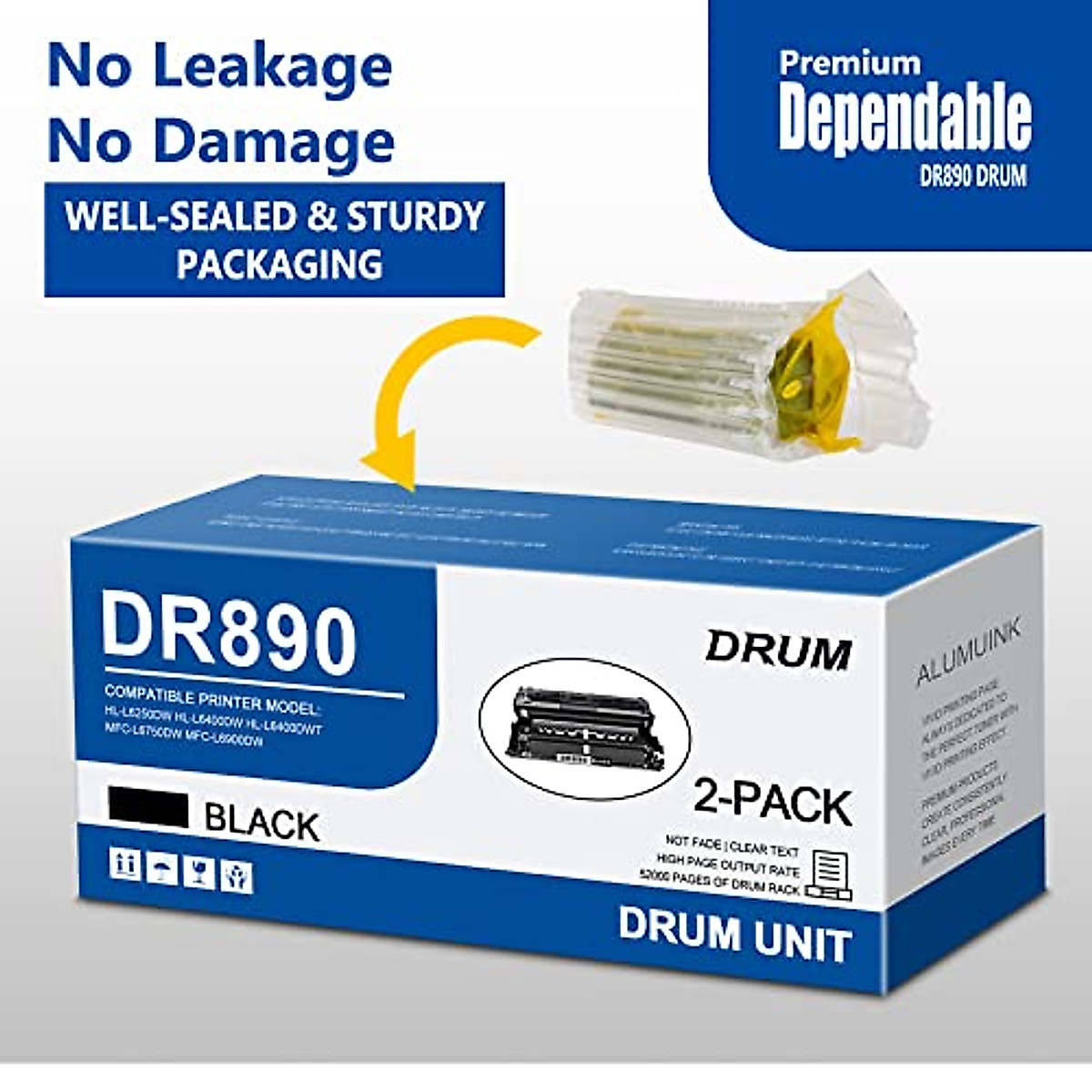 HL-L6400DW Drum Unit DR890 DR-890: 2 Pack DR-890 DR890 Drum Unit Replacement for Brother DR890 HL-L6250DW L6400DW L6400DWT MFC-L6750DW L6900DW Printer Ink
