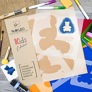 NAKLEO 5 pcs Reusable Plastic Stencils - Teddy Bear Plush - 13.4" to 3.5" - Pattern Children Kids Painting Template Room Decor - Craft DIY Wall Furniture