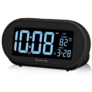 DreamSky Alarm Clocks for Bedrooms, Auto Set Digital Desk Clock for Bedside Nightstand, Electric Clock with Dimmable Brightness Dimmer, Auto DST, USB Port, Date, Temperature, Snooze