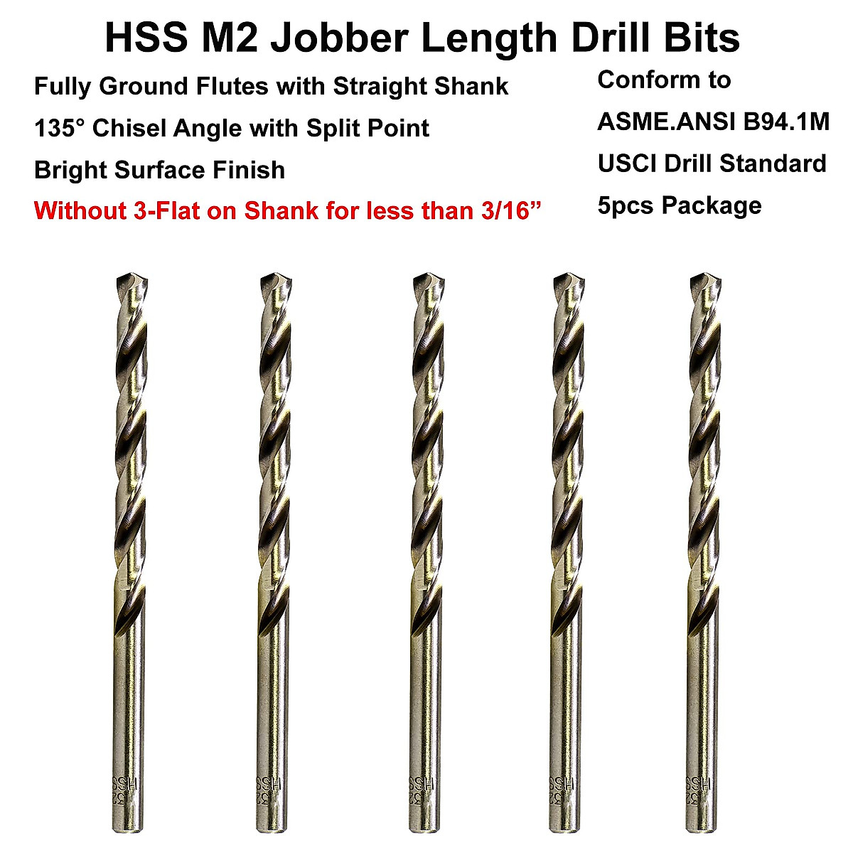 MAXTOOL 5/32" 5pcs Identical Jobber Length Drills HSS M2 Twist Drill Bits Fully Ground Bright Straight Shank Drills; JBF02W13R10P5