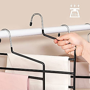 SONGMICS 5-Bar Pants Hangers, Pack of 4 Space-Saving Clothes Hangers, Closet Storage Organizer for Jeans Towels Scarves, Non-Slip Bars, Black UCRI034B02