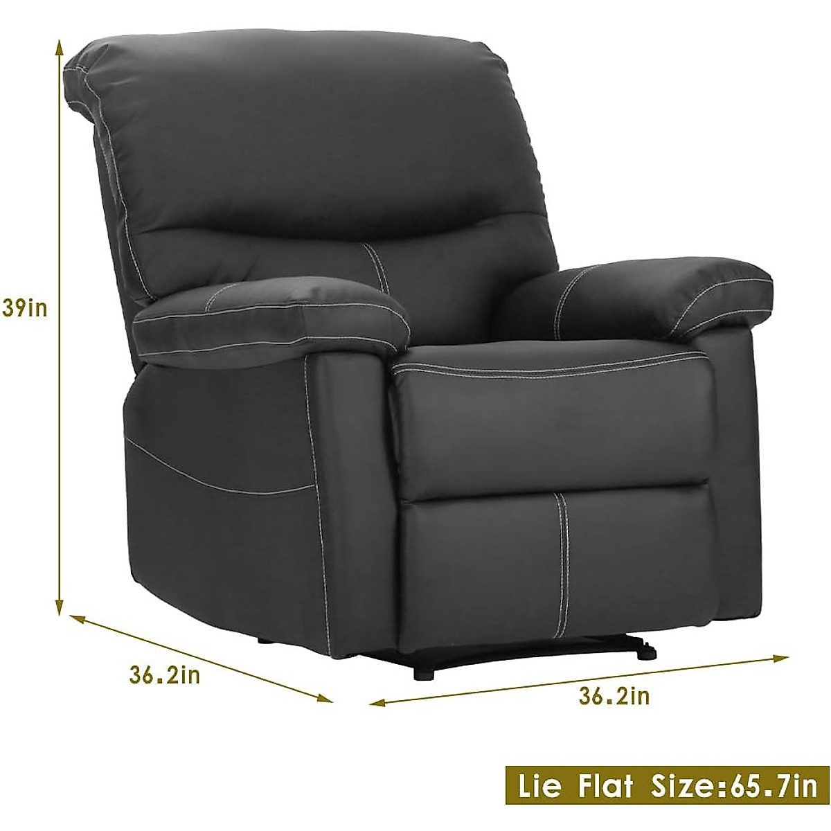 FDW PU Leather Sofa Recliner Couch Recliner Sofa Manual Reclining Sofa for Living Room Black