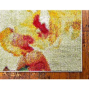 Unique Loom Lyon Collection Modern Watercolor Floral Area Rug, 2 x 6 ft, Ivory/Pink