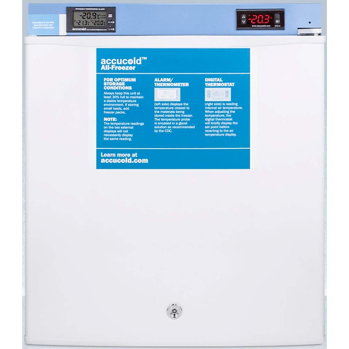 Summit Appliance Summit FS24LMED2 Accucold MED2 19 Inch Wide 1.4 Cu. Ft. Free Standing Medical Freezer with Digital Display and Door Lock