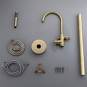 JiaYouJia Modern Brushed Gold Freestanding Tub Faucet with Handheld Spray Floor Mounted Bathtub Faucet Single Handle Tub Filler Lead-free Solid Brass