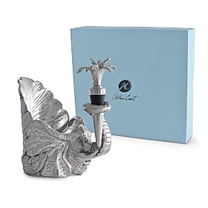 Arthur Court Aluminum Metal Elephant Wine Coaster and Stopper Set Sand casted Artisan Metal 4.5 inch Diameter Coaster 7 inch Tall