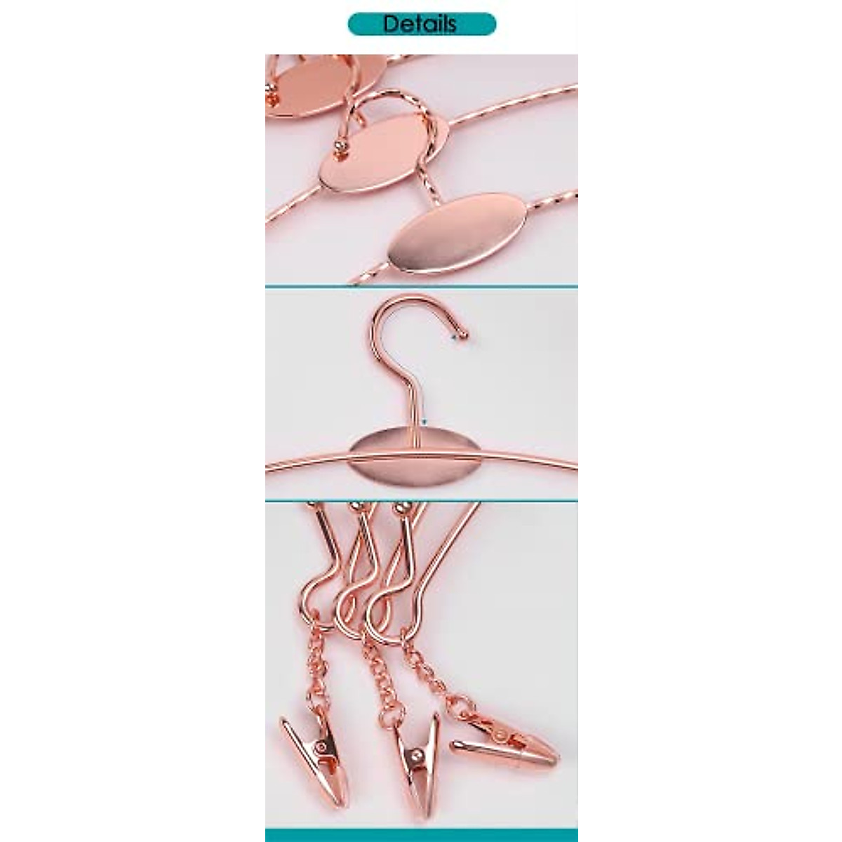 LOVENJOY Clothes Hooks Hangers Rack Metal Alloy Rose Gold for Underwear Bra Pants with Non Slip Clips for Laundry Lingerie Shop Display, 2 Pcs