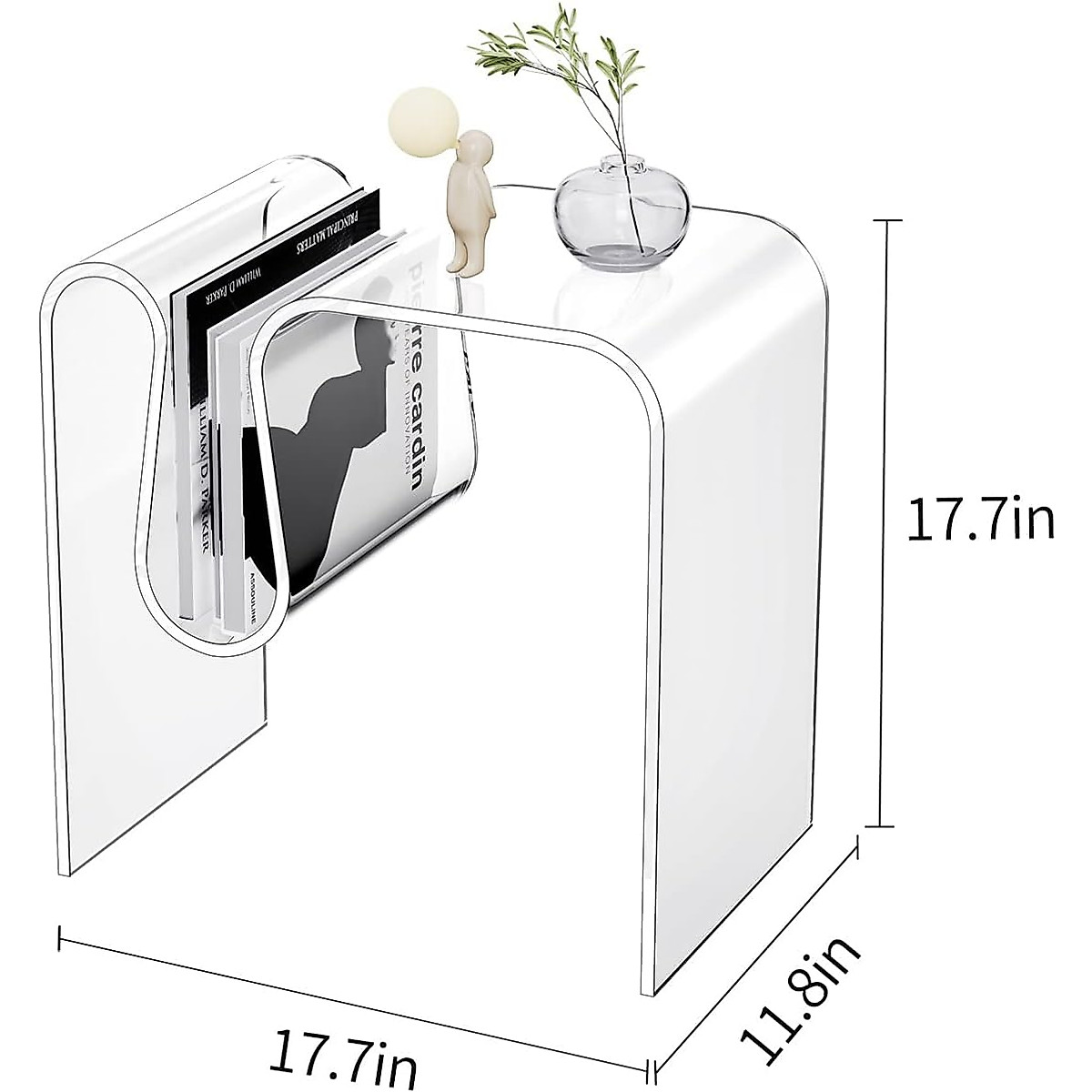 solaround Acrylic Side Table, Small End Table for Living Room,Bedside Table for Bedroom Lucite Nightstand (1, Clear, 17.7 * 17.7 * 11.8)