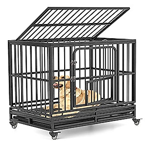 38 inch Heavy Duty Dog Crate | Dog Kennel for Small Medium Large Dog | Strong Metal Escape Proof Dog Cage | Removable Tray & Lockable Wheels