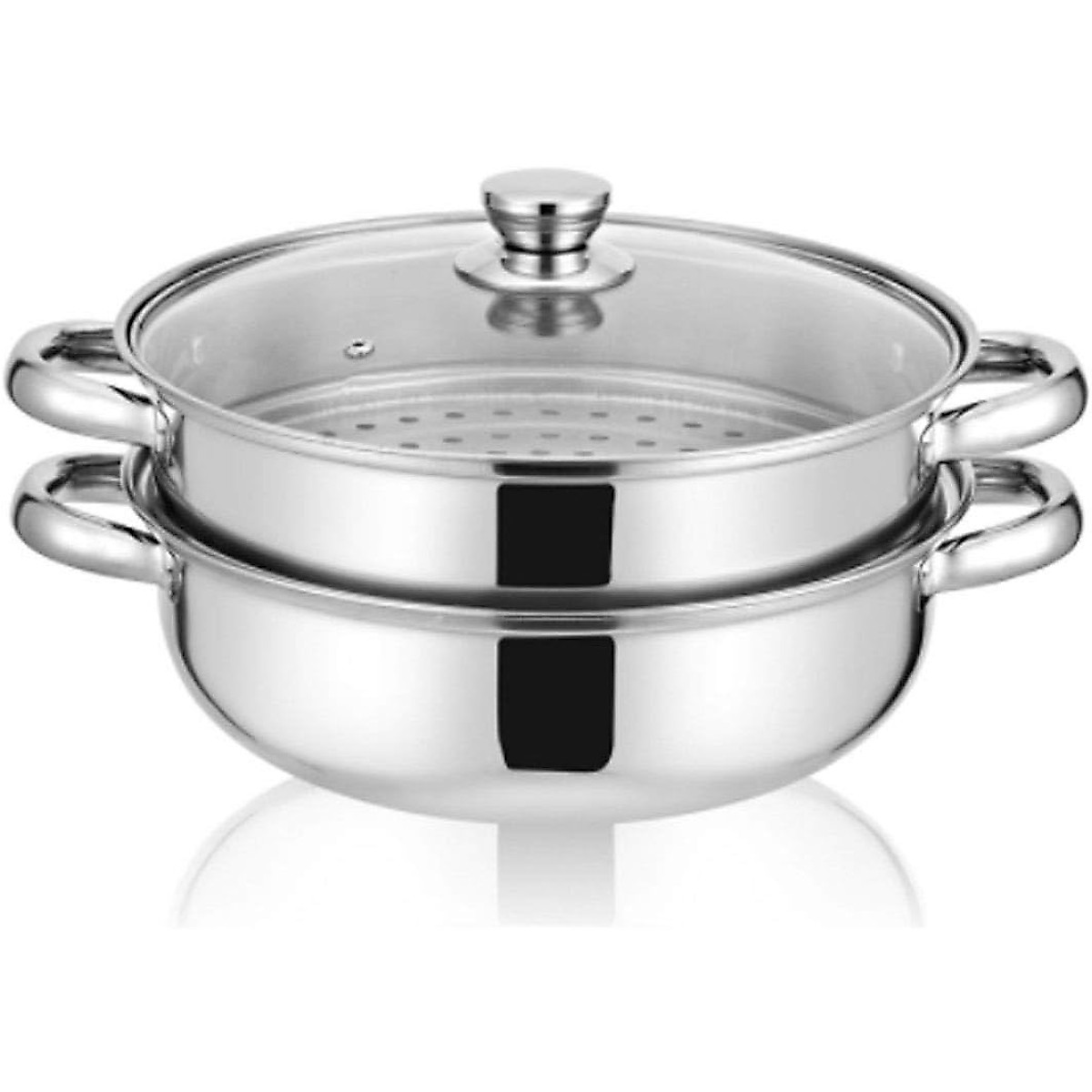 Stainless Steel Stack and Steam Pot Set - and Lid,Steamer Saucepot double boiler-2 Tier Steamer Pot Steaming Cookware -Steamer Pot Glass Lid Food Veg Cooker Pot Cooking Pan For Kitcken Cooking Tool