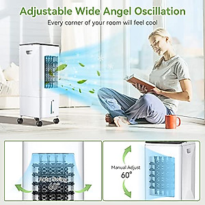 Portable Air Conditioners, 3 in 1 Portable Air Conditioner, Humidifier, Fan with 3 Wind Speeds & 60° Oscillation, Remote Control, 5.5L Water Tank, 1-7H Timer, Portable AC for Home Office