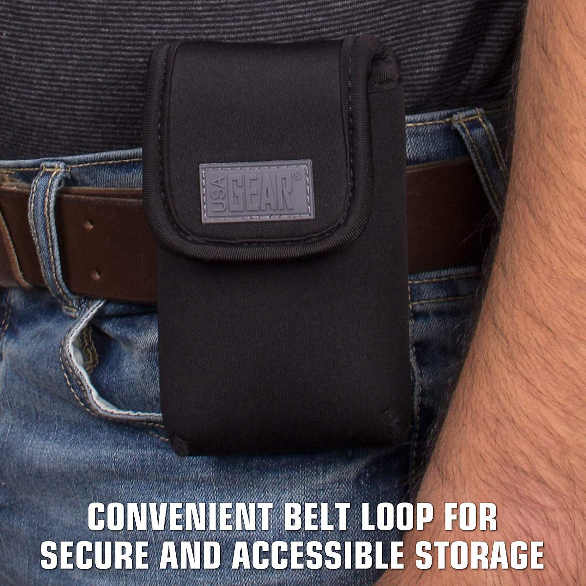 USA Gear Sunglasses and Eye Glasses Case - Glasses Holder with Belt Loop and Carabiner Clip for Reading Glasses, Kids and Adult Sunglasses, Safety Glasses, and More Eyeglasses (Black)