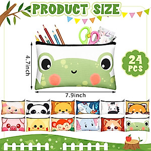 Dispowreath 24 Pcs Cartoon Zipper Pencil Pouch Bulk Cute Cartoon Pencil Case Multicolored Cat Panda Pen Bag Stationery Back to School Supplies for Boys Girls Christmas Gift