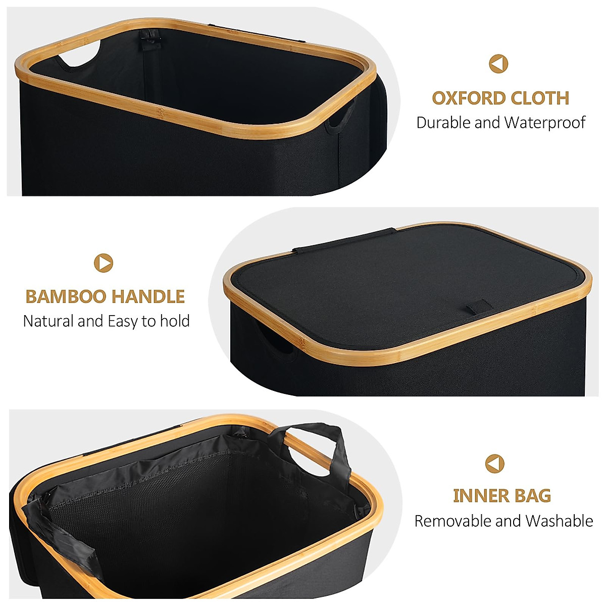 Upassion 110L Laundry Hamper with Lid, Large Laundry Basket with Lid and Handle, Collapsible Hampers for Laundry with Removable Inner Bag for Clothes Toys Towels - Black