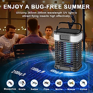 Solar Bug Zapper Outdoor Waterproof, Mosquito Zapper 2 in 1 Portable & Rechargeable Pest Control with 4000mAh Battery & LED Night Light, 4200V Electric Fly Zapper for Home, Patio, Backyard (Black)