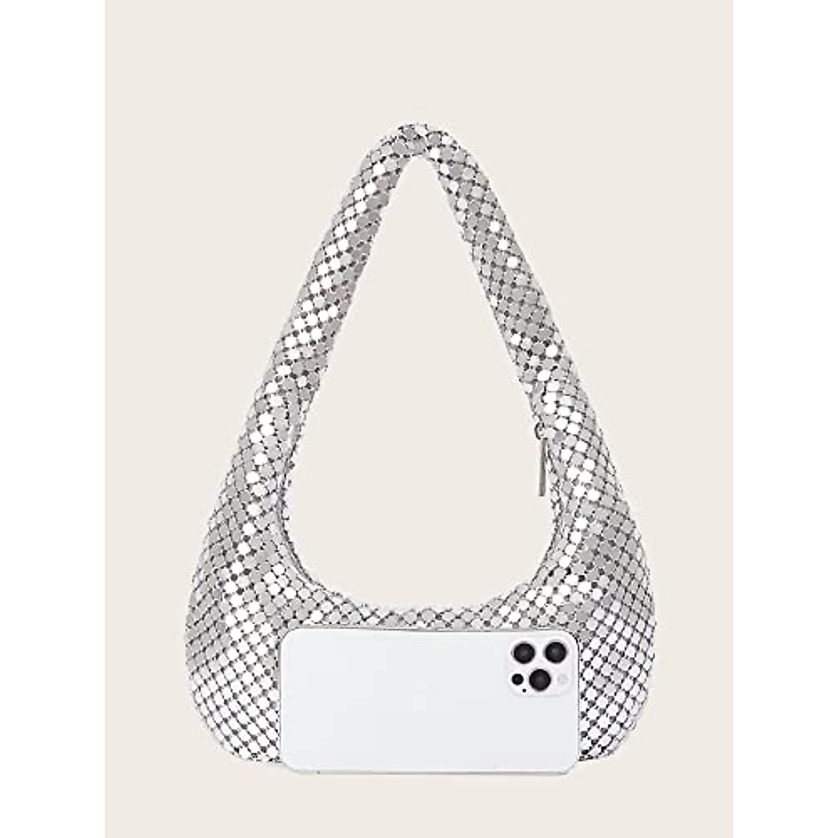 Rejollly Sequins Purse Sparkly Bling Hobo Handbag Under Arm Clutch Purse for Women Evening Bag for Prom Cocktail Party Wedding Silver