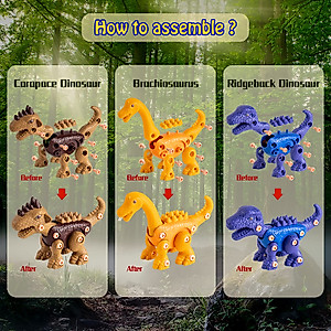 Funsland Take Apart Dinosaur Toys for Kids 3-5 Stem Dinosaur Toys with Electric & Hand Drills Dino Building Toy Set 4 Pack