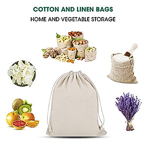 colmeguna 10 Pack 11x13 inch Reusable Produce Bags, Handmade Unbleached Cotton and Linen Fabric Bags with Drawstrings for Shopping & Storage Vegetable Bread Accessories (Large)