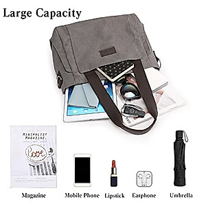 PORRASSO Women Crossbody Bag Canvas Handbag Casual Shoulder Bag Multi-pocket Messenger Bag Ladies Satchel for Daily Use Grey