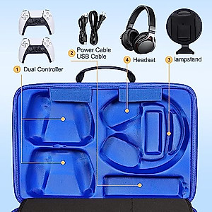 ZORETCO Carrying Case Compatible with PS5,Hard-Shell Travel Bag Holds PlayStation 5 Console,Wireless DualSense Controllers,Base,Games and Accessories (Black Blue)