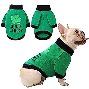 Sweaters Dog Winter Warm Clothes - Hoodies Jackets Sherpa Dog Apparel & Accessories Puppy Small Medium Large pet Clothes Holiday Party cat Dog St. Patrick's Day Black Green 12LBS