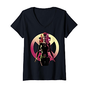 Womens Marvel Phoenix Gradient X-Men Logo Portrait V-Neck T-Shirt