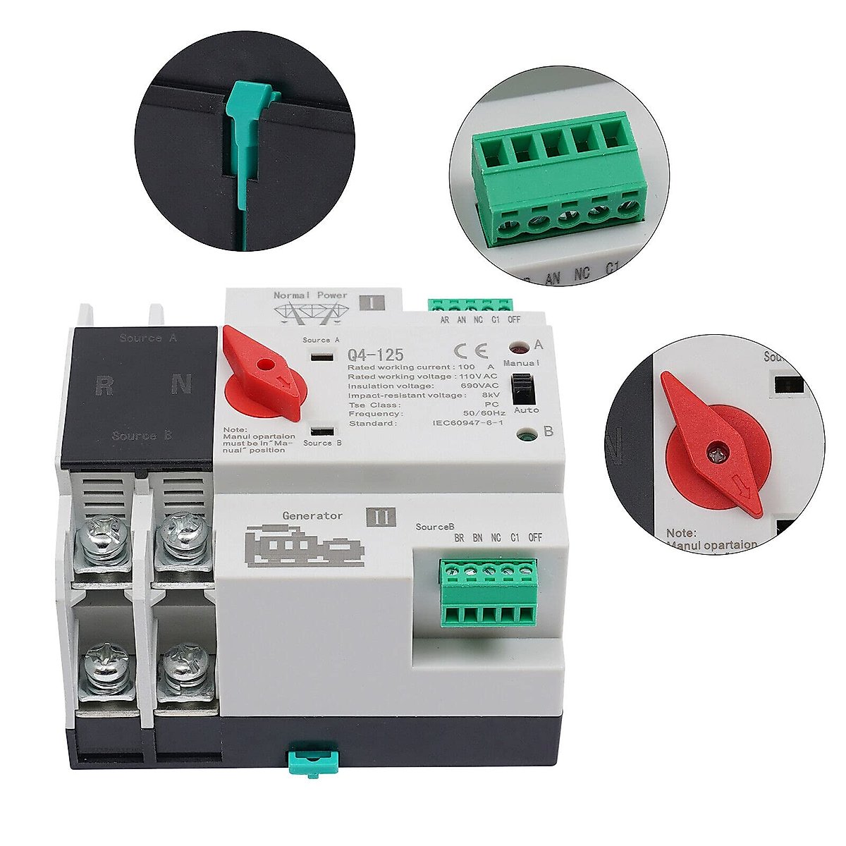 Dual Power Automatic Transfer Switches Self Cast Conversion Switch Generator Changeover Switch 110V (2P 100A)