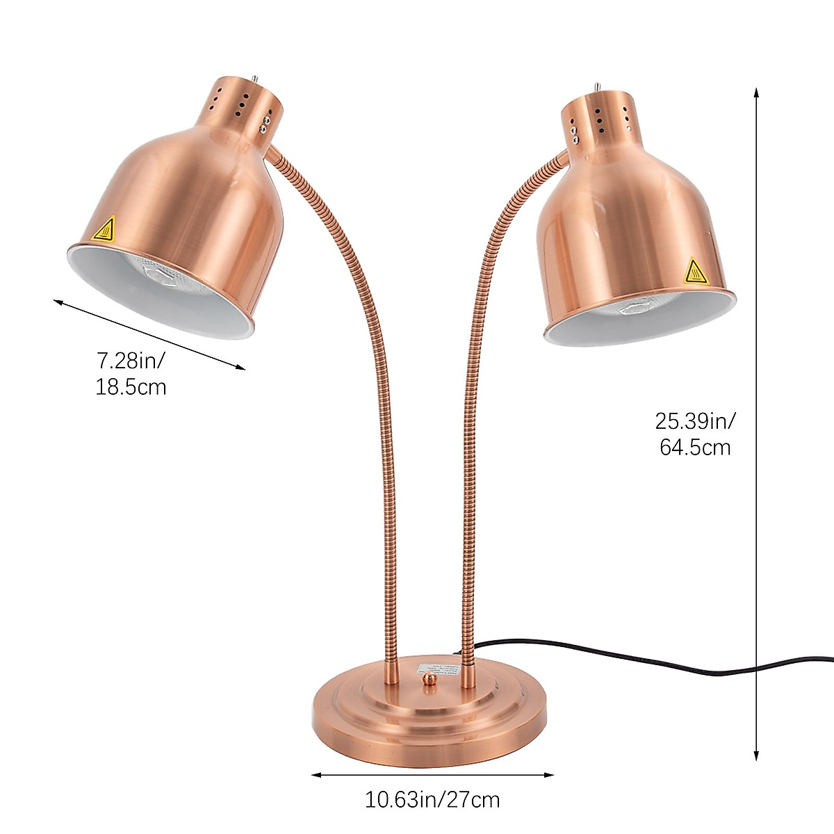 Commercial Food Heat Lamp, 2-Head Food Warming Light, 110V 500W Restaurant Kitchen Cafeteria Food Insulation Equipment, Gold