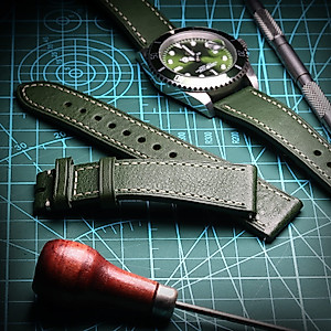 torbollo 22mm Leather Watch Bands, Quick Release Soft Green Watch Strap for Men Genuine Leather Replacement Wrap