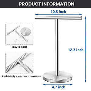 Zitalupy T-Shape Bath Hand Towel Holder Stand, Stainless Steel Free Standing Hand Towel Rack with Heavy Base, for Bathroom Kitchen & Countertop, Silver