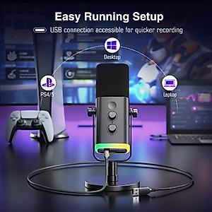 FIFINE XLR/USB Dynamic Microphone for Podcast Recording, PC Computer Gaming Streaming Mic with RGB Light, Mute Button, Headphones Jack, Desktop Stand, Vocal Mic for Singing YouTube-AmpliGame AM8