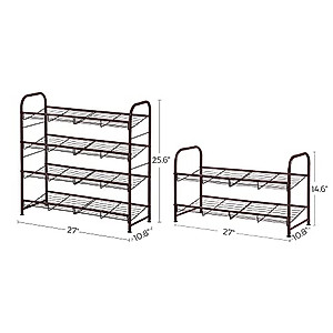 SONGMICS 4-Tier Shoe Rack and 2-Tier Shoe Rack Bundle, Stackable Shoe Rack, Tilting Adjustable Shoe Organizer, for High Heels, Trainers, Entryway, Closets, Bronze ULMR067A01 and ULMR065A01