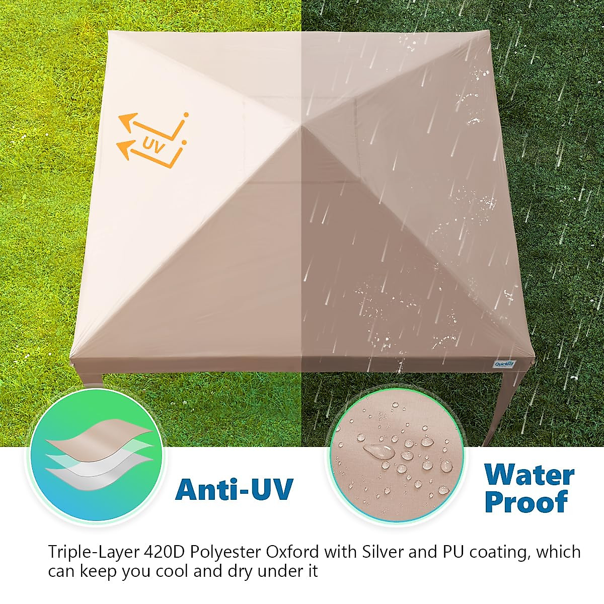 Quictent Ez Pop up Canopy Tent 10'x10' with Detachable Window Sidewalls, One Person Setup, Waterproof Outdoor Portable Vendor Tent Shelter Enclosed, Wheeled Bag Included (Khaki)