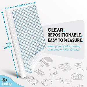 Contact Paper Clear, 17.5” x 5-Feet, Transparent Self Adhesive Book and Textbook Covers for Paperbacks and Hard Covers, Plastic Protective Covering Contact Paper Roll, Acid Free – by Enday