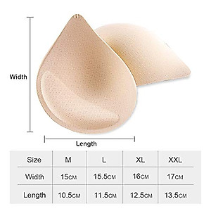 KAHIOE 1 pair teardrop shape latex breast pad Insert Women's Bra Pads Breast Enhancer Chest Push Up Cups for Swimsuits Yoga (Beige, XXL)