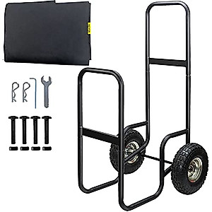 VEVOR Firewood Cart, 220 lbs Weight Capacity, Wood Carrier with Wheels, Binding Rope and Water-proof Tarp, Utility Log Rack for Storage and Move, Dolly Hauler for Indoor and Outdoor Fireplace, Black