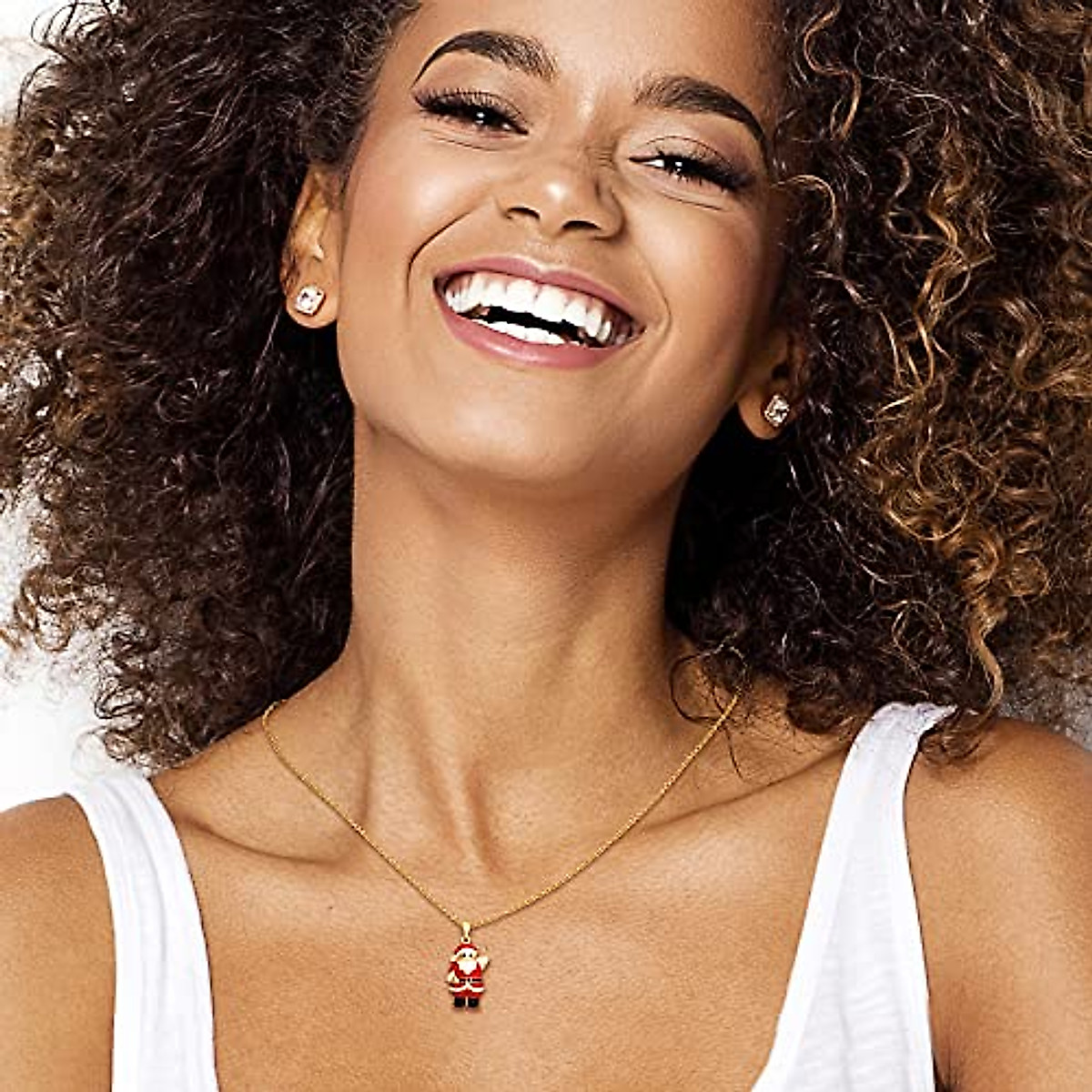 CRYSTALOGY Women's Jewelry Yellow Plated Brass Crystal Christmas Santa Fashion Pendant Necklace, 18"