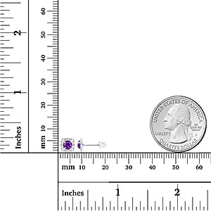 Solid 14K White Gold 4mm Natural Purple Amethyst February Birthstone & 1mm Created White Sapphire Cushion Halo Screwback Earrings For Women