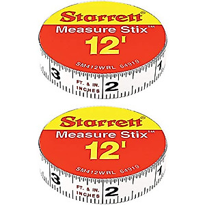 Starrett Measure Stix SM412WRL Steel White Measure Tape with Adhesive Backing, English Graduation Style, Right to Left Reading, 12' Length, 0.5" Width, 0.0625" Graduation Interval