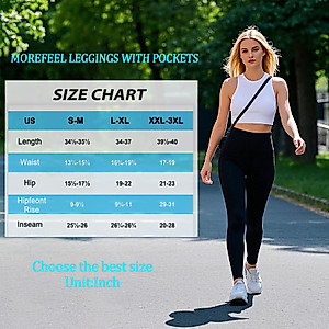 MOREFEEL Leggings with Pockets for Women, High Waisted Tummy Control Workout Black Hip Lift Yoga Pants Activewear