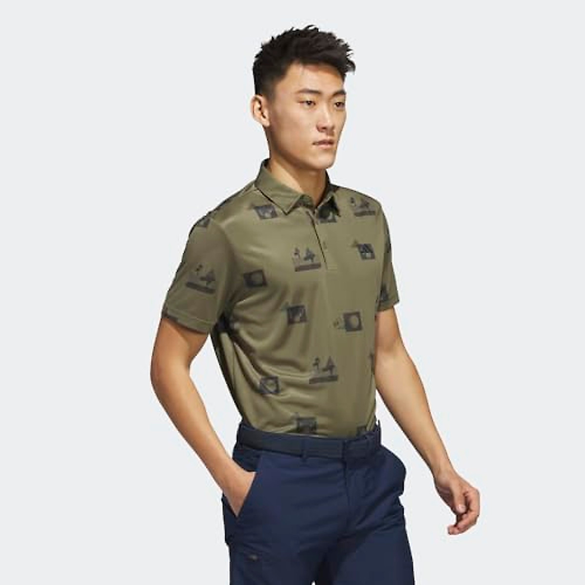 adidas Men's Allover Printed Polo Shirt, Olive Strata, 2X-Large