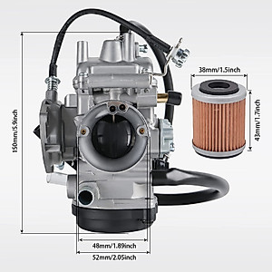 Carburetor Compatible with Yamaha 2000-2006 Big Bear YFM 400 YFM400,Kodiak 400,2007-2010 Wolverine 450,2007-2014 Grizzly 350 450 ATV With Cleaner Brush,Air Fiter,Fuel Filter