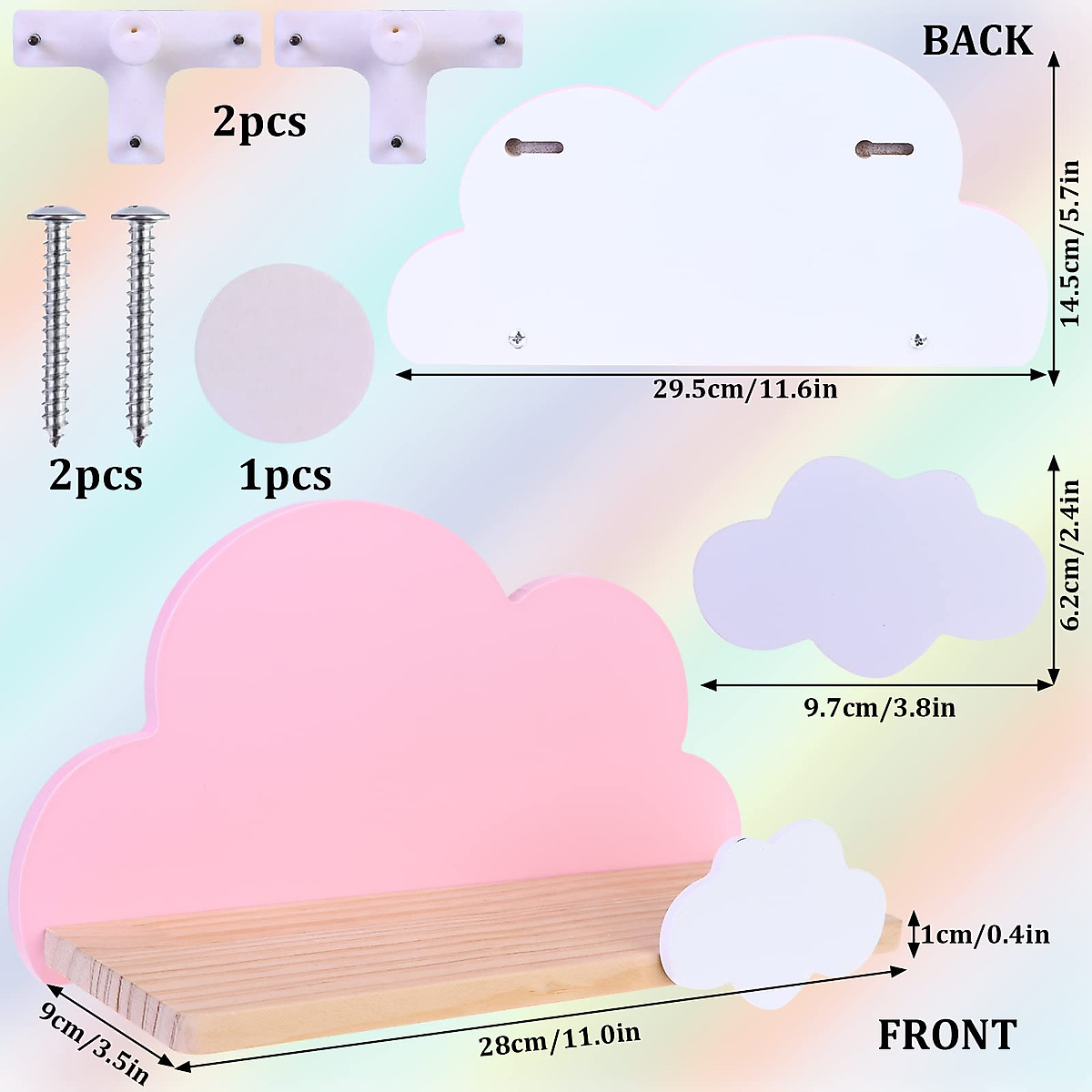 Cloud Shelves for Children’s Nursery Or Bedroom - Kids Nursery Room Shelves,Floating Bedroom Baby Book Shelf Storage Shelf, Cloud Floating Wooden Shelf Wall Decoration（Pink）