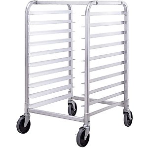CHEFJOY 10 Sheet Aluminum Kitchen Bun Pan Sheet Rack w/Wheels 2 Lockable Home Commercial Use Bakery Cooling Rack Open Shelf
