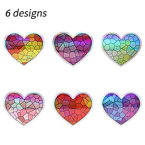 Mercei Heart Stickers with Stained Glass Background and Silver Holographic Frame, 1.5 inch Small Heart Shaped Adhensive Sticker Labels in a Roll, Decorative or Seal in Business and Personal Package