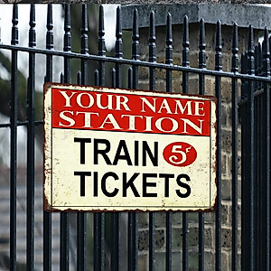 Your Name Custom Train Station Tickets 5 Cent Man Cave Metal Sign 8"x12" Made in USA