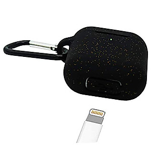 AirPods Case,with Keychain [Front LED Visible], HappyCover Thicken Shockproof 360° Super Cute Glittery Protective Silicone Skin Cover Compatible for Airpods Charging Case 2 & 1 (Black - Fashion)