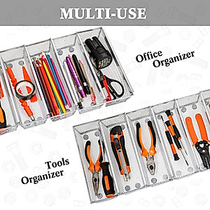 12 Set Silverware Drawer Organizer Mesh Utensil Drawer Organizer for Kitchen Cutlery Trays Holder Steel Metal Flatware Storage, 2 Inch High, Silver